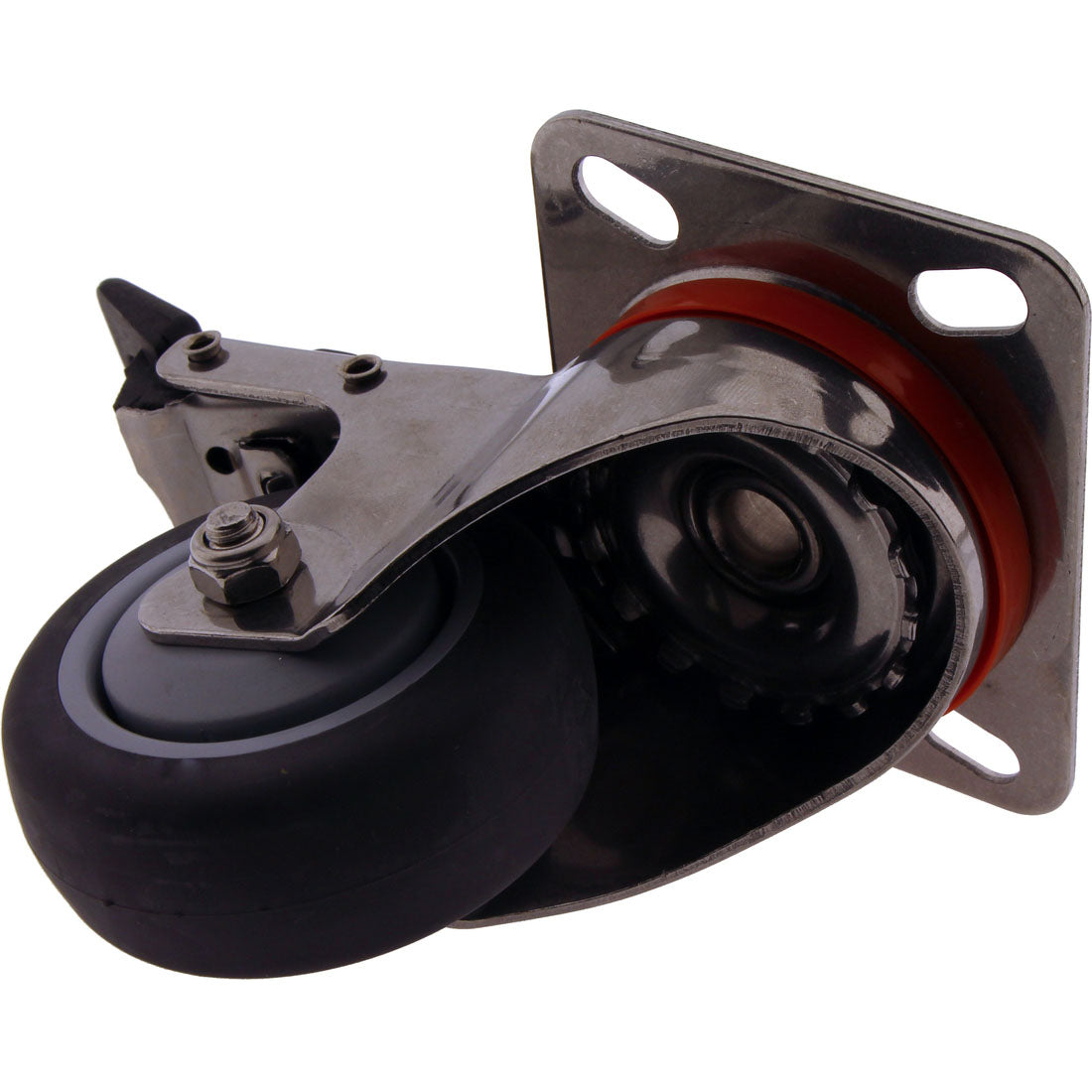 Mounting Plate Castor Swivel and Brake Rubber Wheel Stainless Steel ...